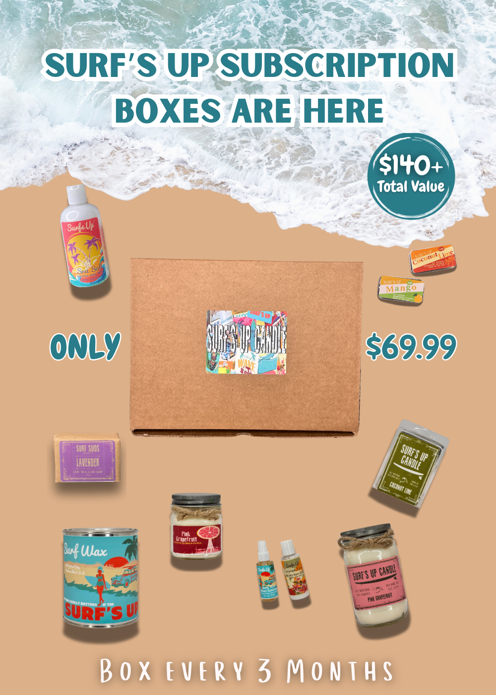 Surf's Up Candle - All Natural Hand-Poured Soy Scented Candles